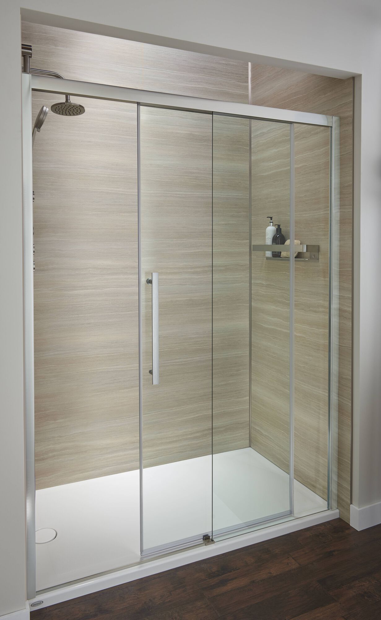 Jacuzzi® Semi-Frameless Matte Black 48" Concealed Roller Shower Door ...